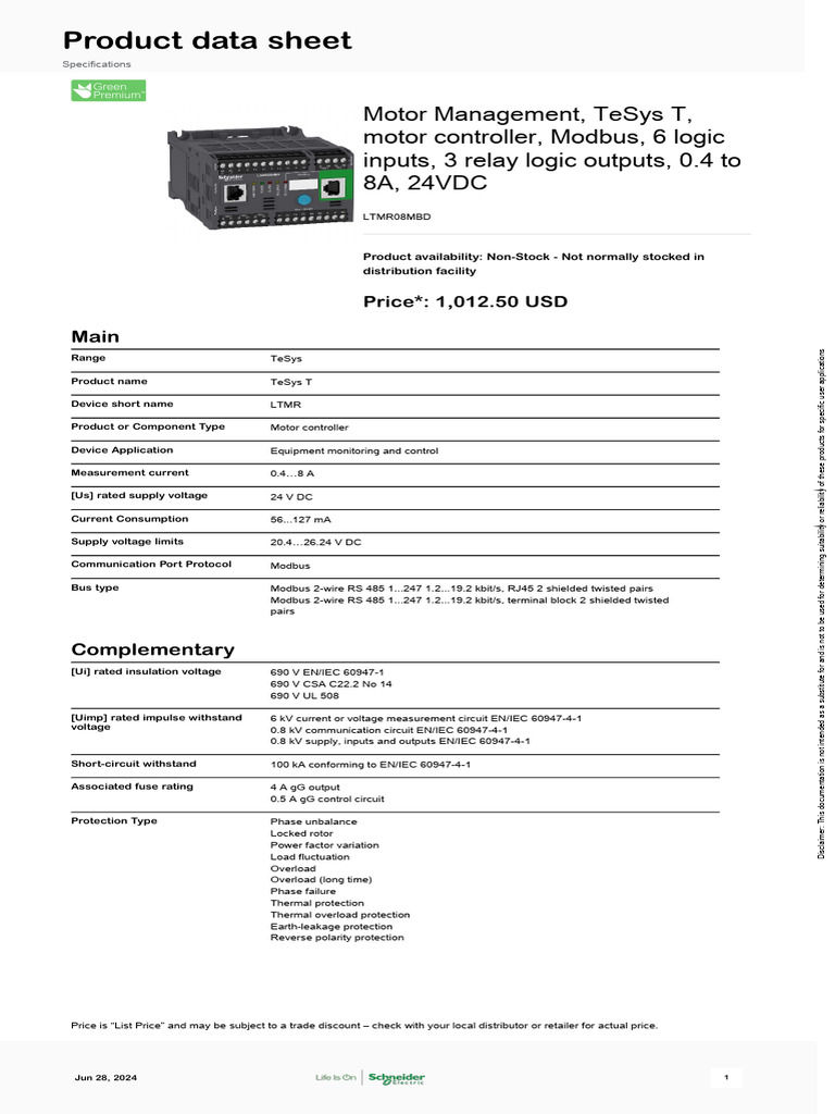 Schneider Electric - TeSys-T-Motor-Management-System - LTMR08MBD | PDF