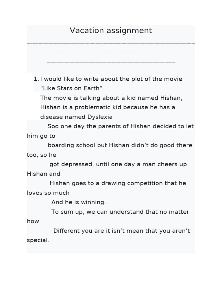 Vacation Assignment | PDF