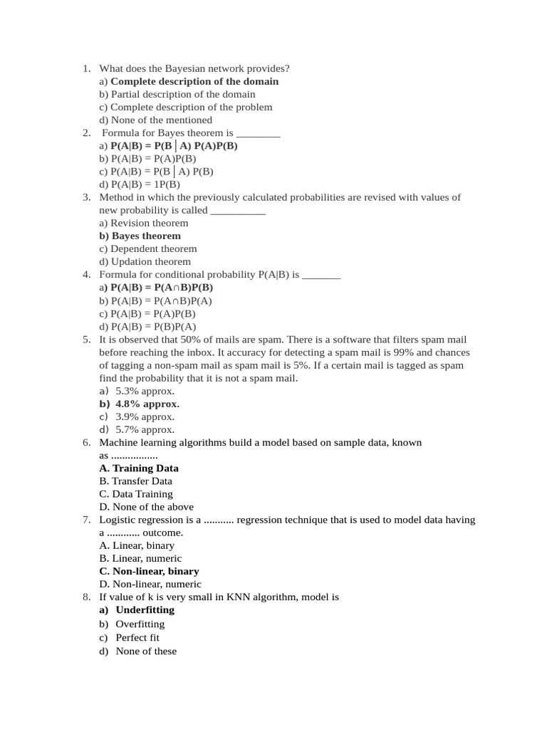 Machine Learning CA 2 MCQ | PDF