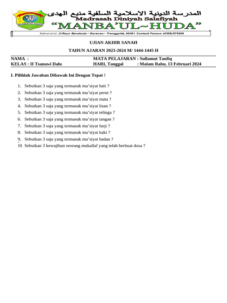 Soal Madin Dalu Sullam Taufiq | PDF