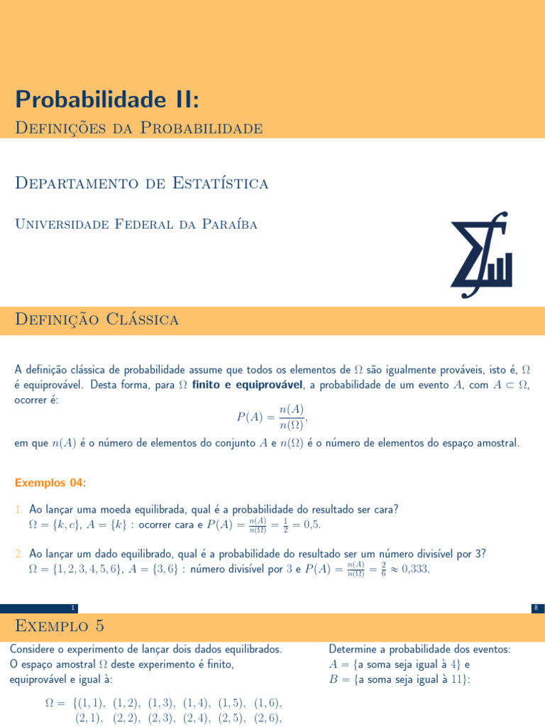 Probabilidade II - Definições de Probabilidade | PDF
