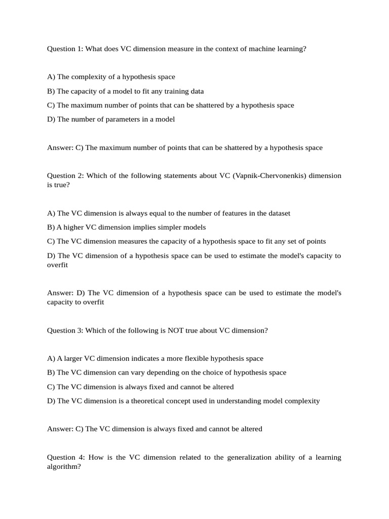 Sample Questions VC Dimensions and Theorems | PDF