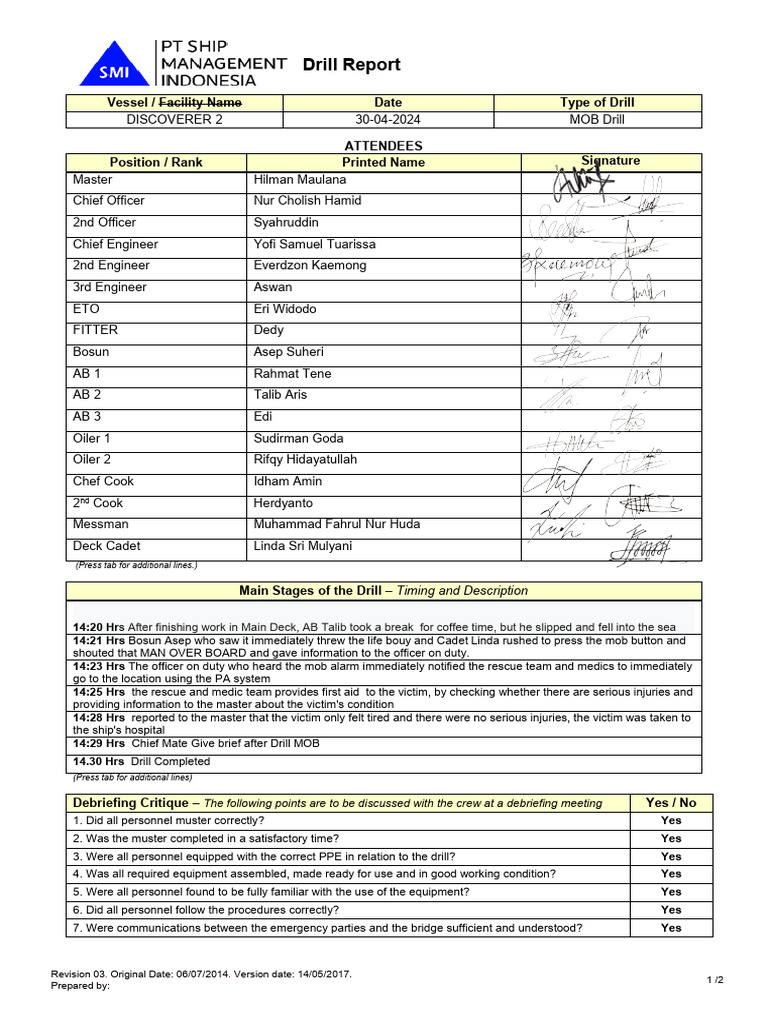 Mob Ship Drill 30 04 2024 | PDF