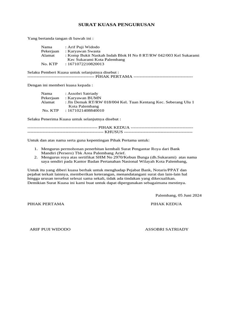 Surat Kuasa Roya | PDF