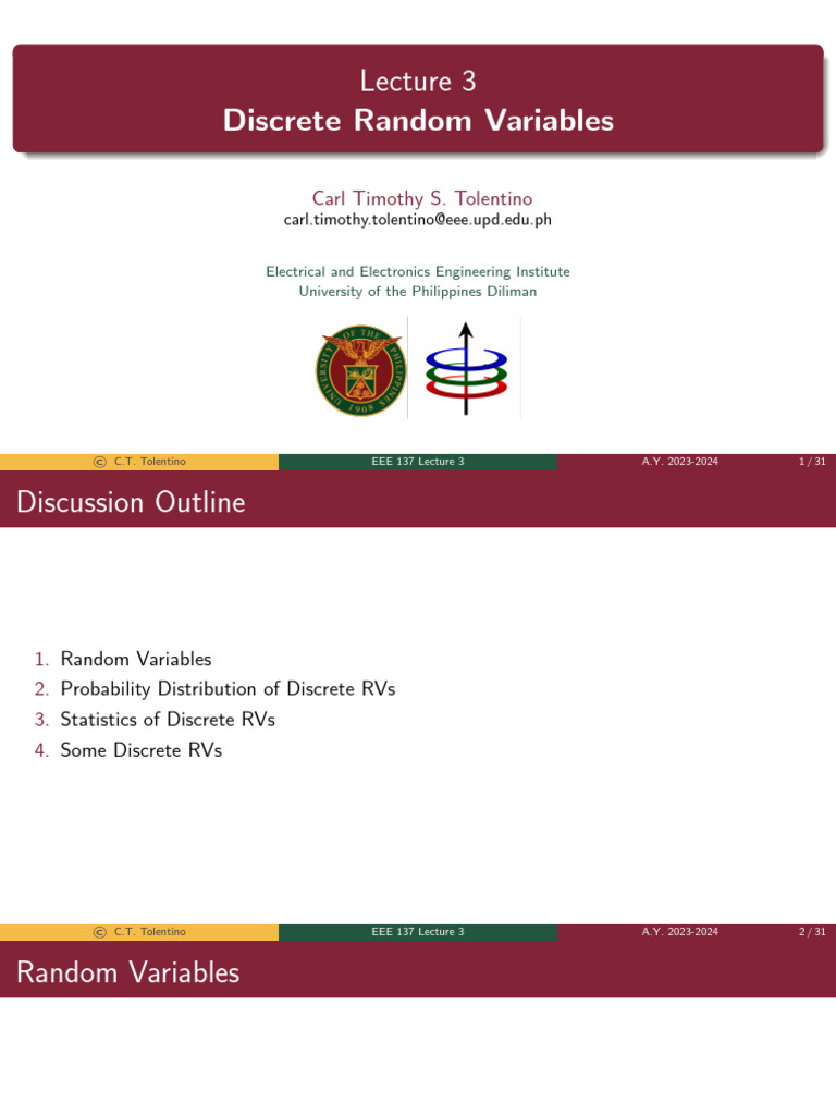 Lecture 3 Discrete Random Variables Annotated Pdf 6042