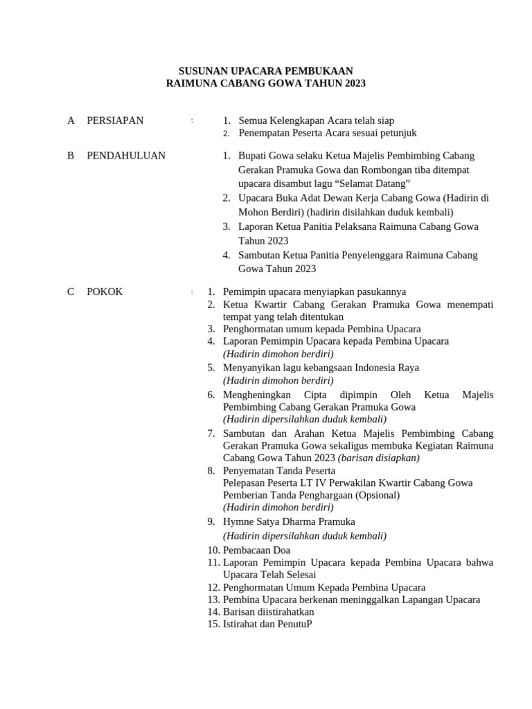 Susunan Upacara Pembukaan Raicab | PDF