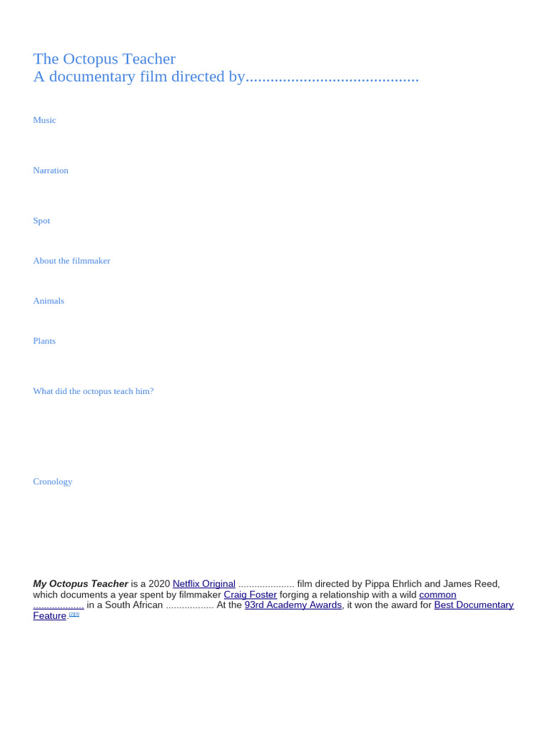 The Octopus Teacher - Student | PDF