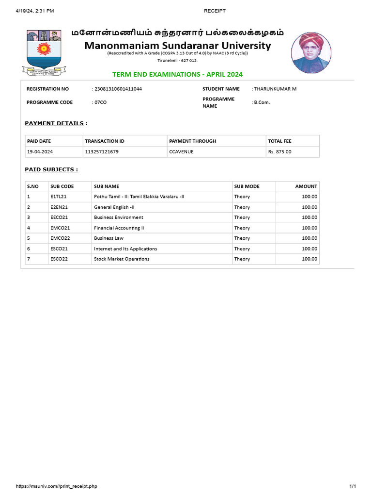 Tharun RECEIPT | PDF