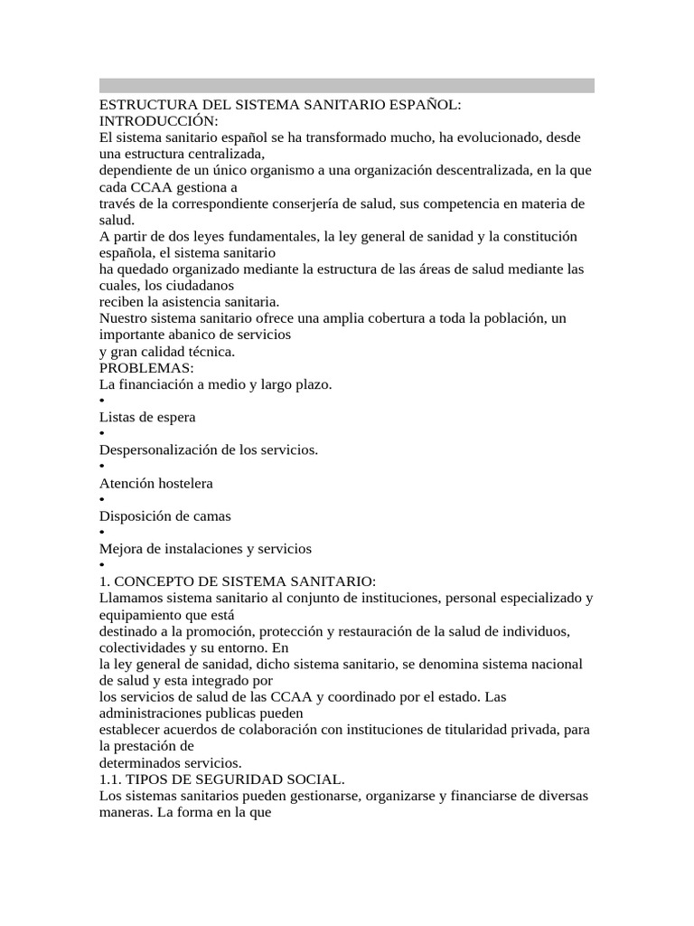Estructura Del Sistema Sanitario Español | PDF