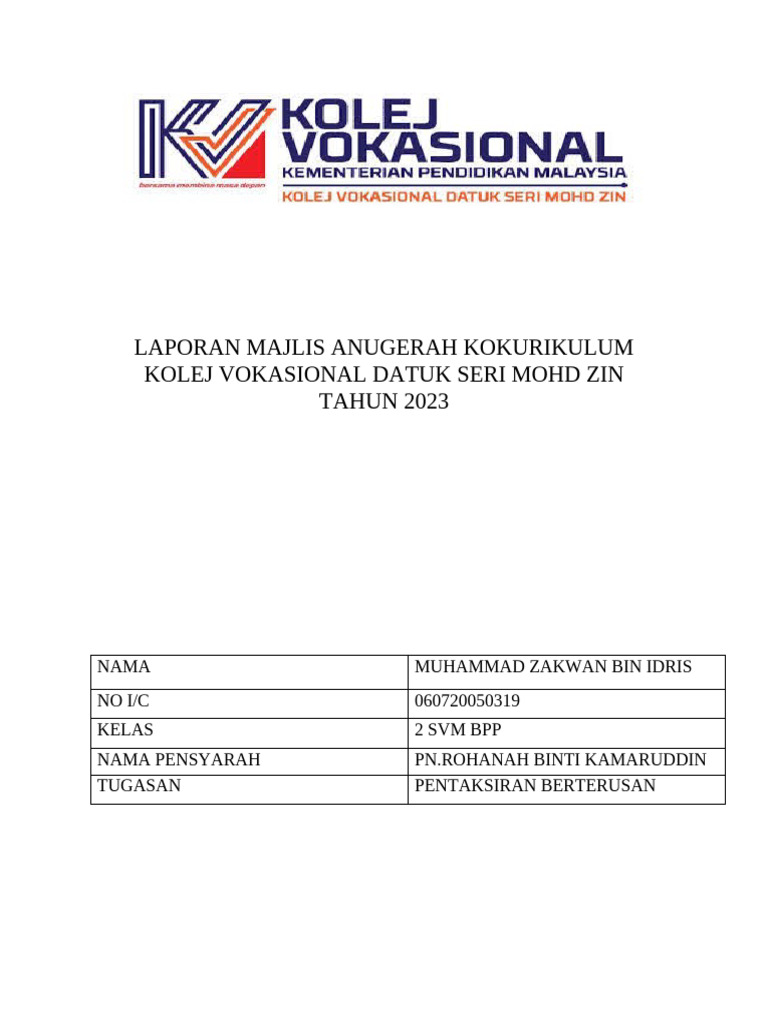 Laporan Majlis Anugerah Kokurikulum | PDF