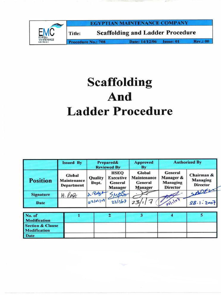 708 Scaffolding and Ladder Procedure - 053010 | PDF