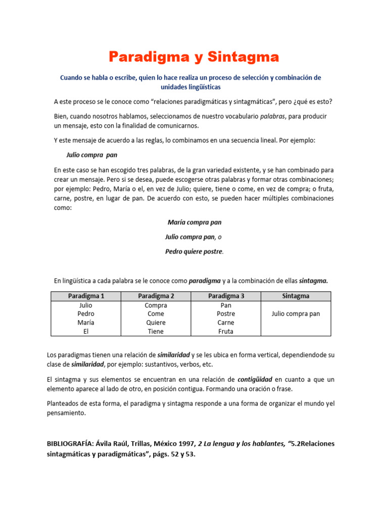 Paradigma y Sintagma: Fundamentos | PDF