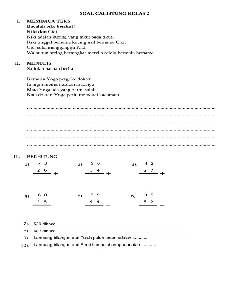 Soal Calistung Kelas 2 | PDF