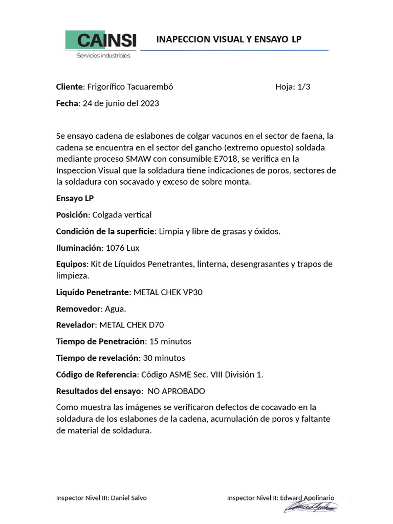 01-Informe de Inspeccion Visual | PDF
