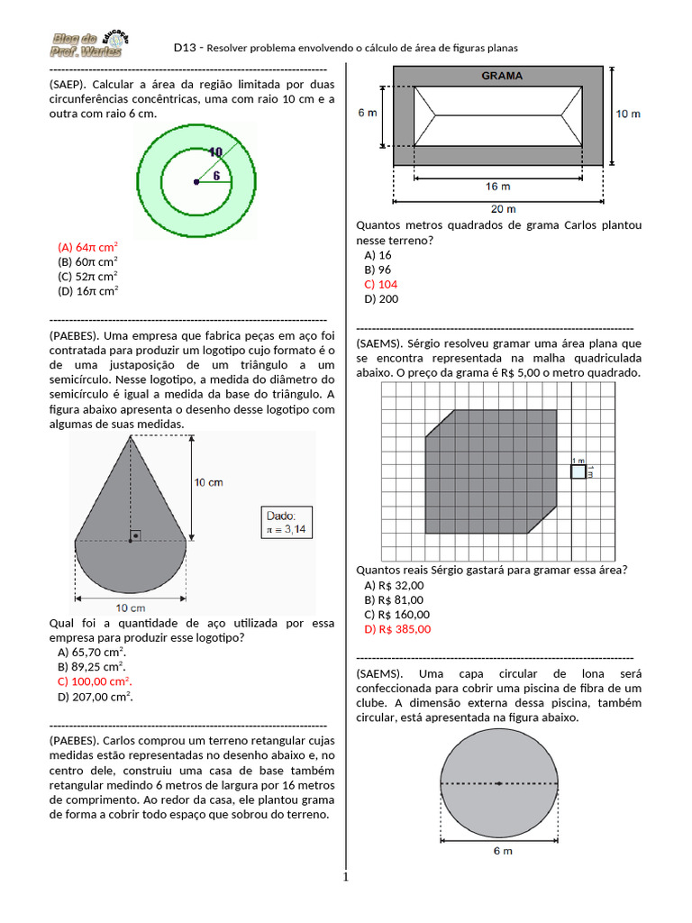D13.PB9 - Área e Perimetro | PDF