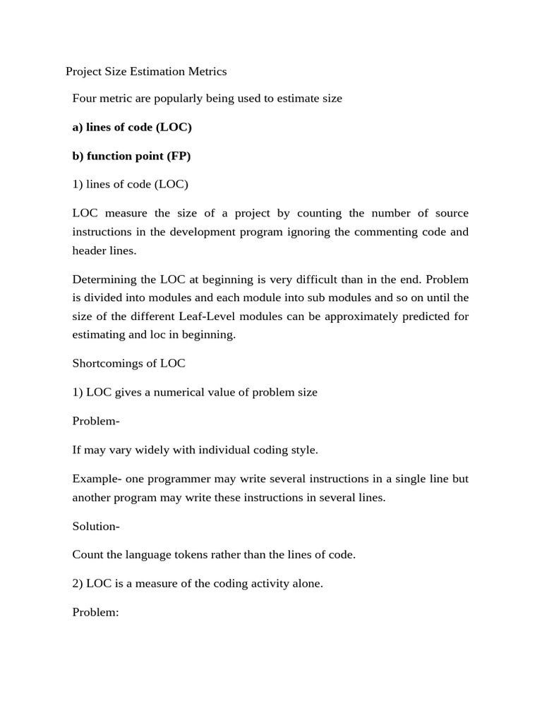 Project Size Estimation Metrics | PDF