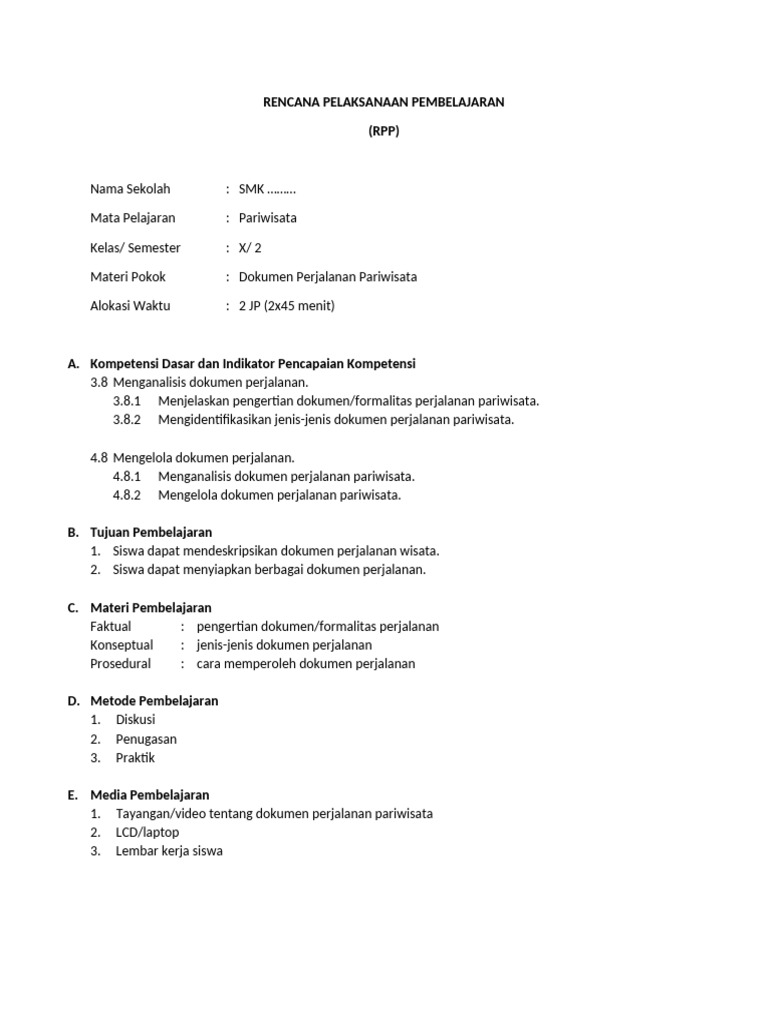 Rencana Pelaksanaan Pembelajaran (RPP) | PDF