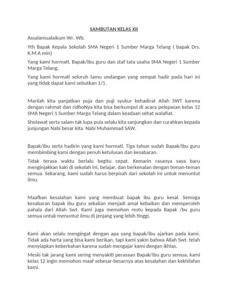 Sambutan Kelas Xii | PDF Sambutan Kelas Xii | PDF