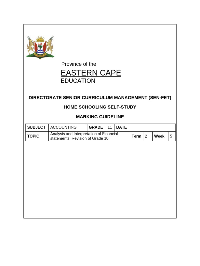 2 Accounting Grade 11 Term 2 Week 5 Marking Guideline ENGLISH | PDF