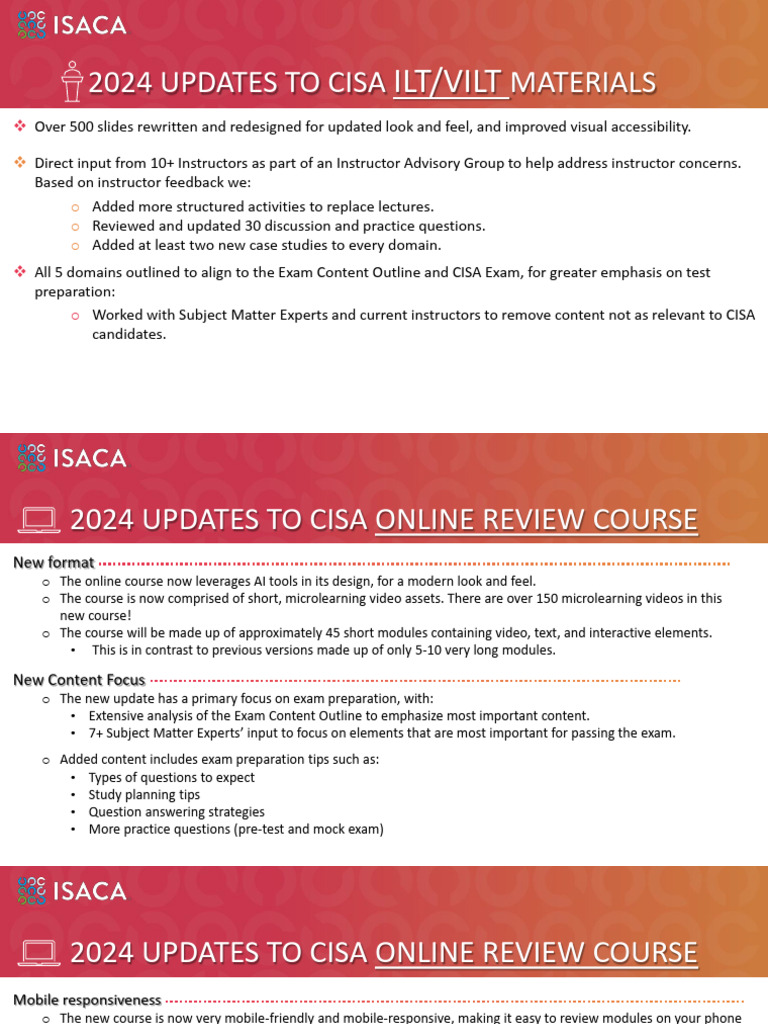 CISA 2024 Exam Prep Content Changes | PDF