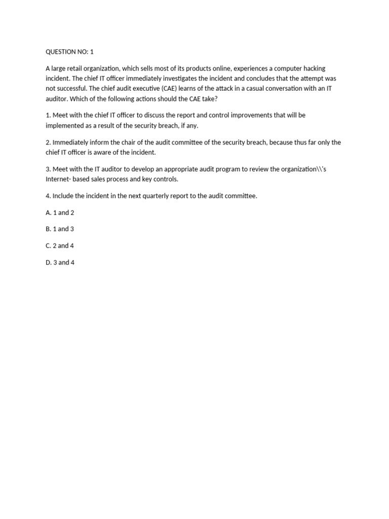 CIA EXAM Part 2 Qs | PDF | Internal Audit | Business