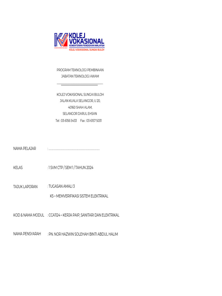 Laporan Prosedur Kerja Amali 3 - Verifikasi Sistem Elektirkal - PDF - 20240722 - 090236 - 0000 | PDF
