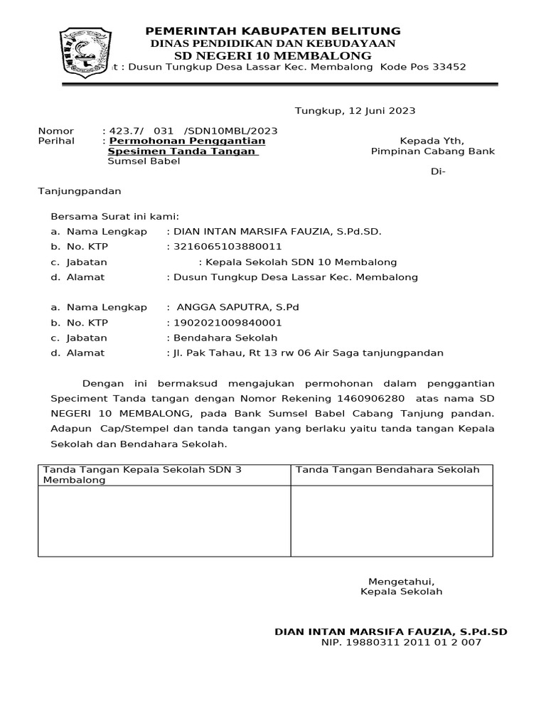 SURAT Spesimen | PDF