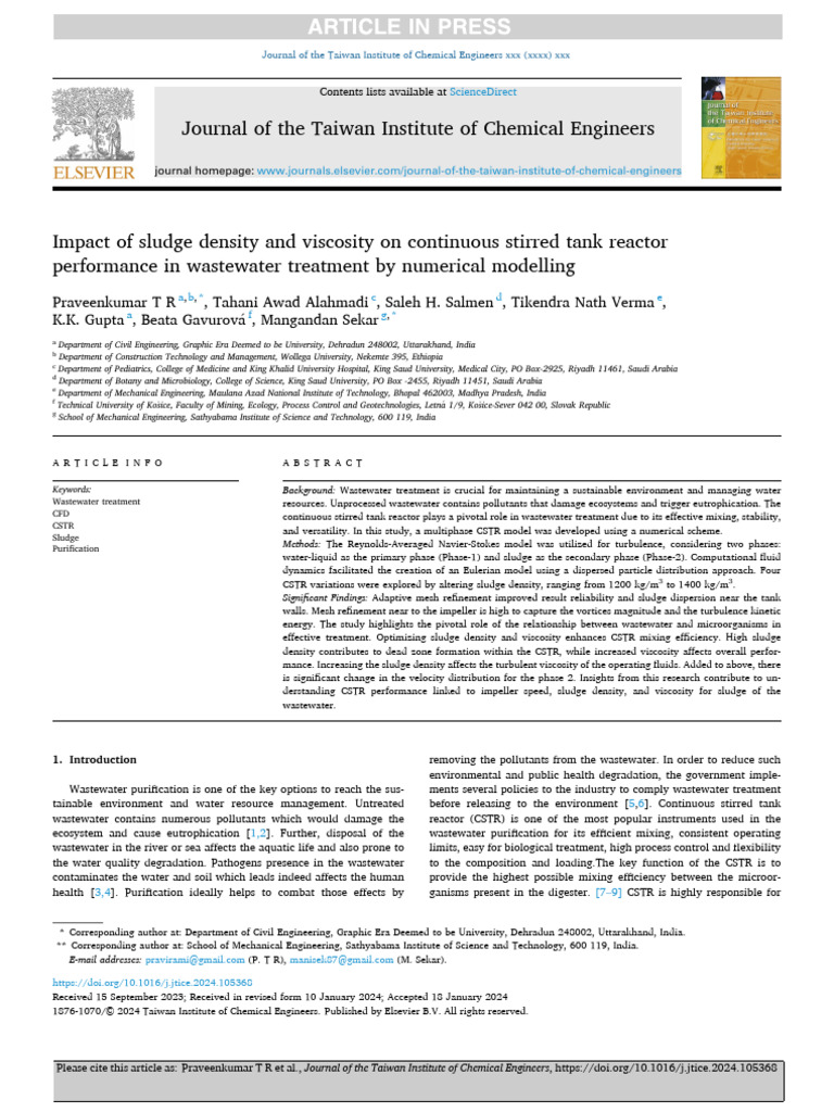 Impact of Sludge Density and Viscosity On Continuous Stirred Tank ...