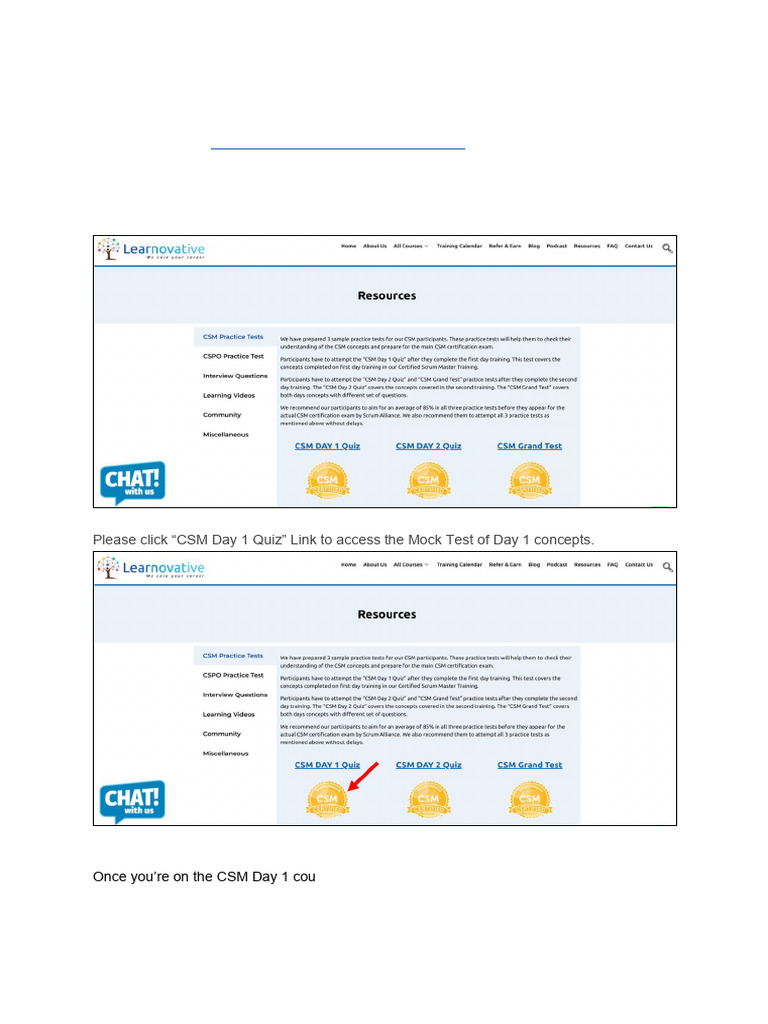 Learnovative CSM Practice Test Step by Step Procedure | PDF