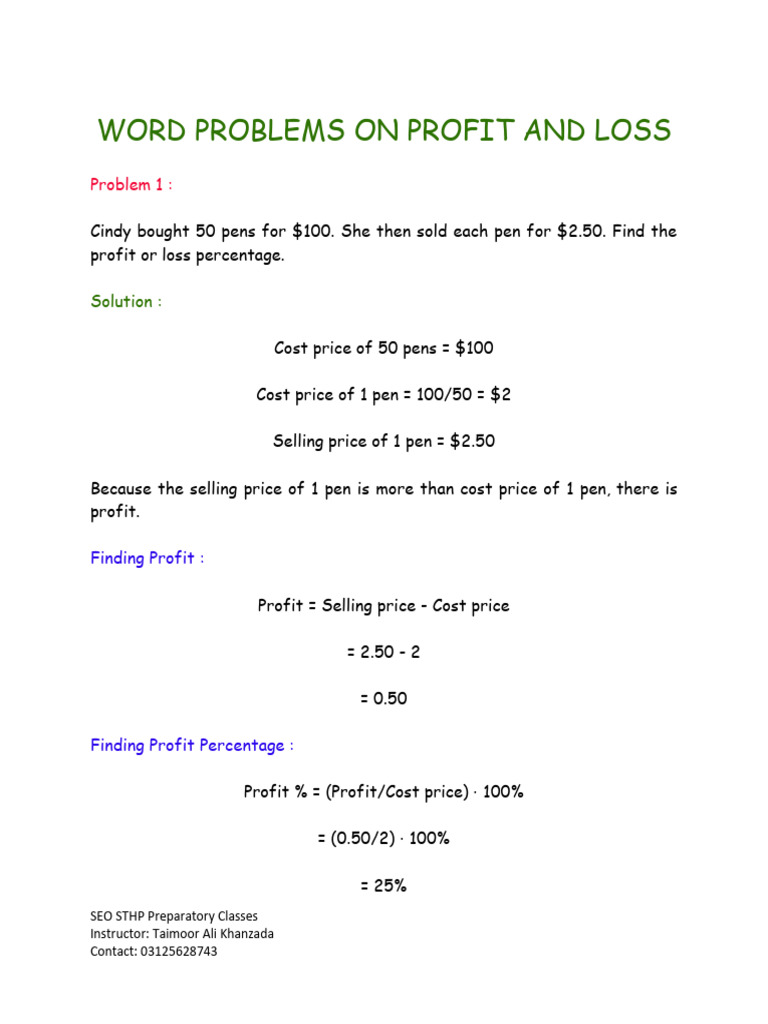 Word Problems On Profit and Loss | PDF