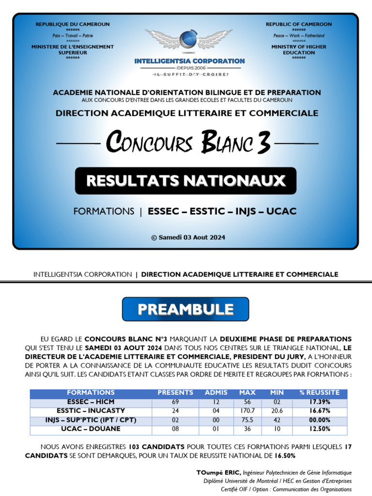 Resultats Essec Esstic Ucac CB3 PH2 2024 | PDF