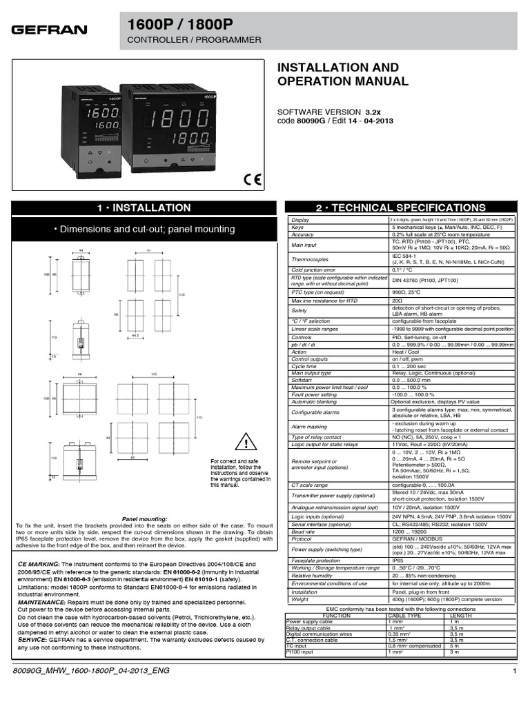 Gefran 1800P Temp Controler | PDF