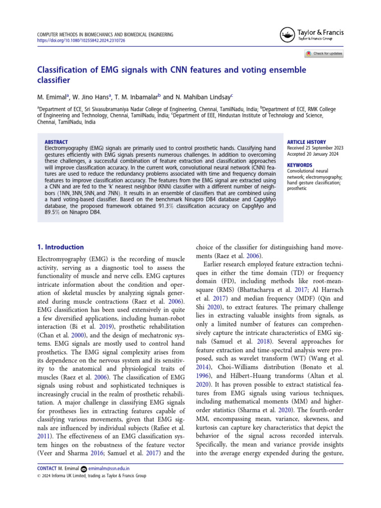Classification of EMG Signals With CNN Features and Voting Ensemble ...