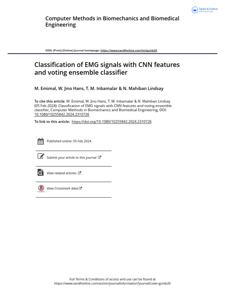 Classification of EMG Signals With CNN Features and Voting Ensemble ...