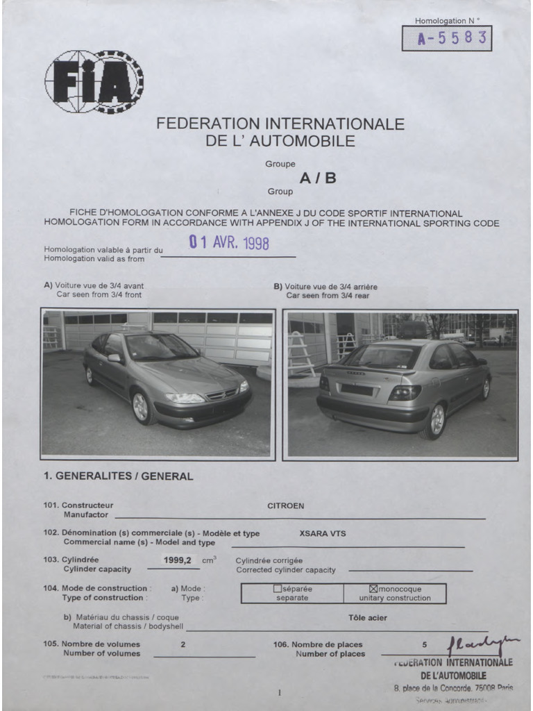 Homologation Form Number 5583 Group A | PDF