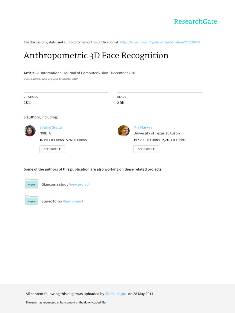 Anthropometric 3D Face Recognition | PDF