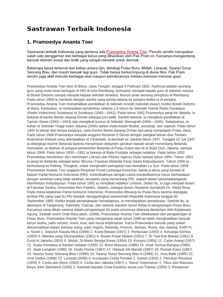 Sastrawan Terbaik Indonesia | PDF