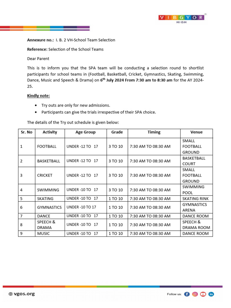 Annexure I. B. 2 VH School Team Selection | PDF