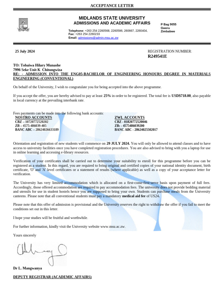 Acceptance Letter | PDF