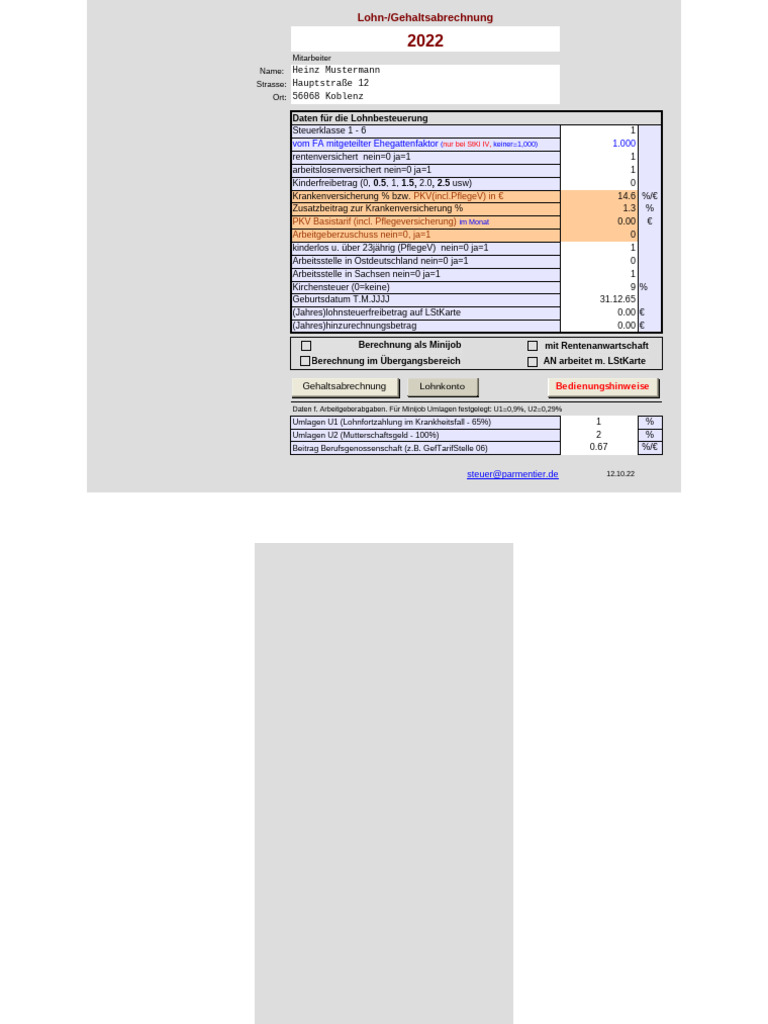 Formular Zur Gehaltsabrechnung 2022jun Mit Lohnkonto | PDF