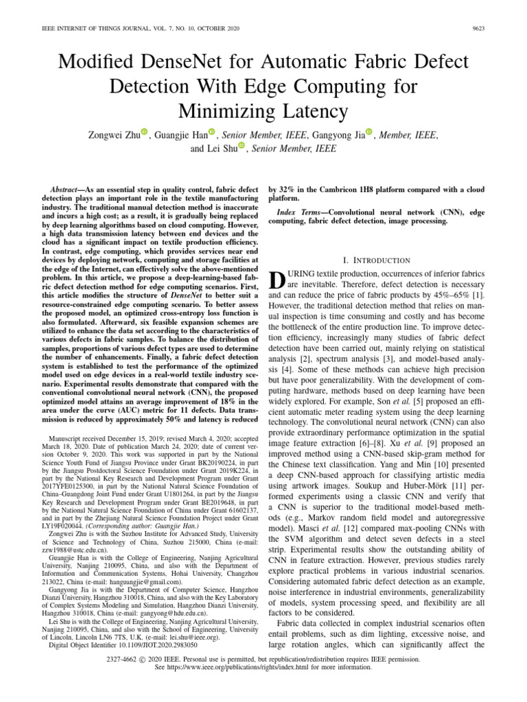 Modified DenseNet For Automatic Fabric Defect Detection With Edge Computing For Minimizing ...