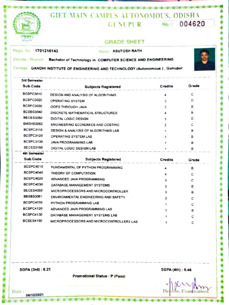 Engineering Student Grade Sheet | PDF
