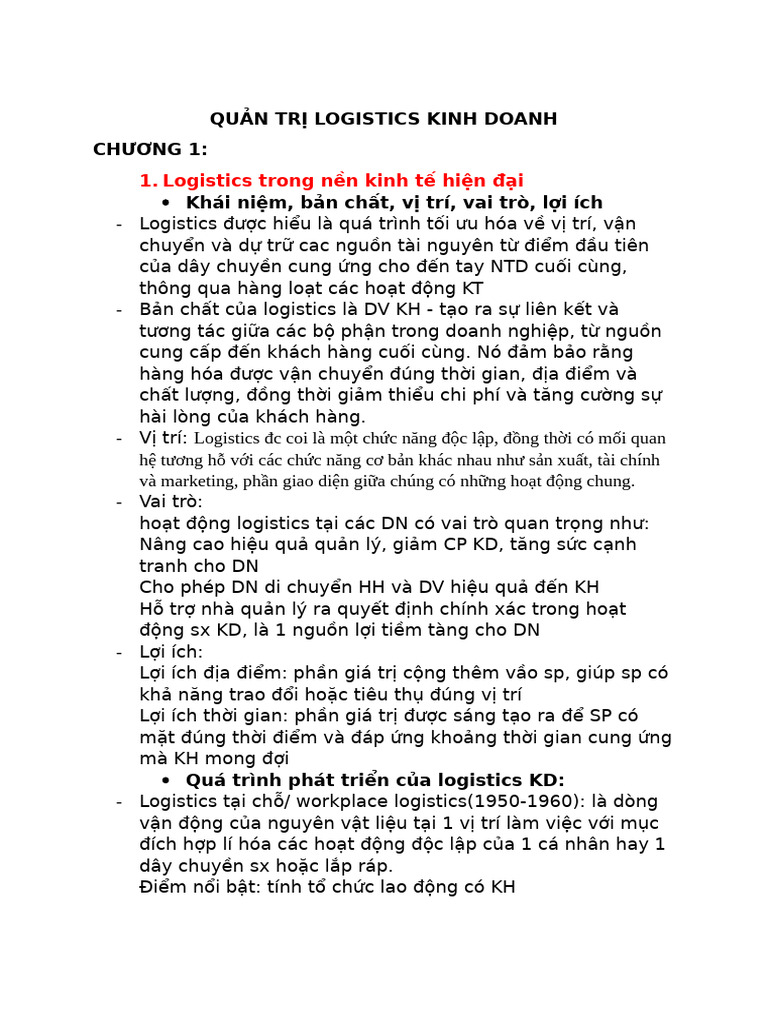 QUẢN TRỊ LOGISTICS KINH DOANH | PDF