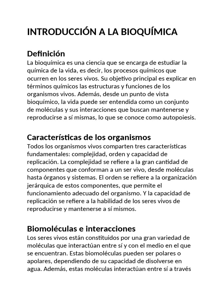 Introducción A La Bioquímica | PDF