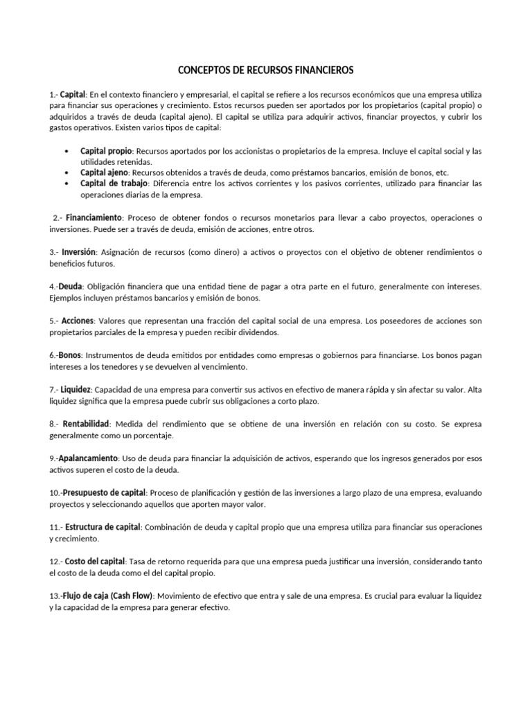 Conceptos de Recursos Financieros | PDF