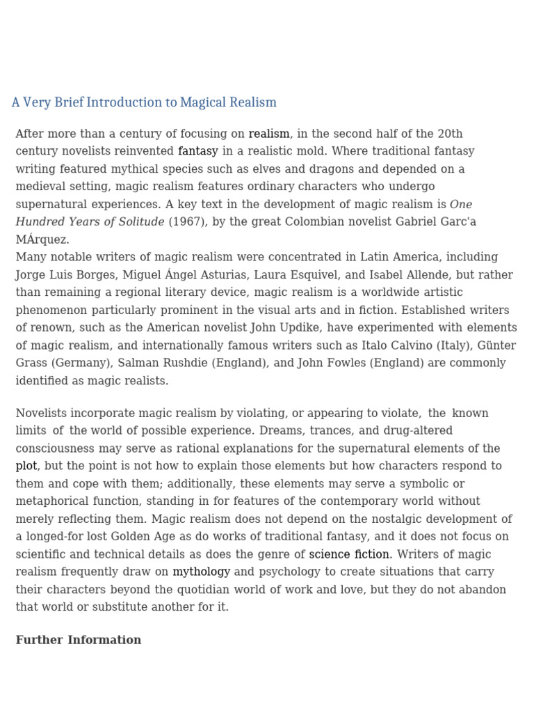 A Very Brief Introduction To Magical Realism | PDF
