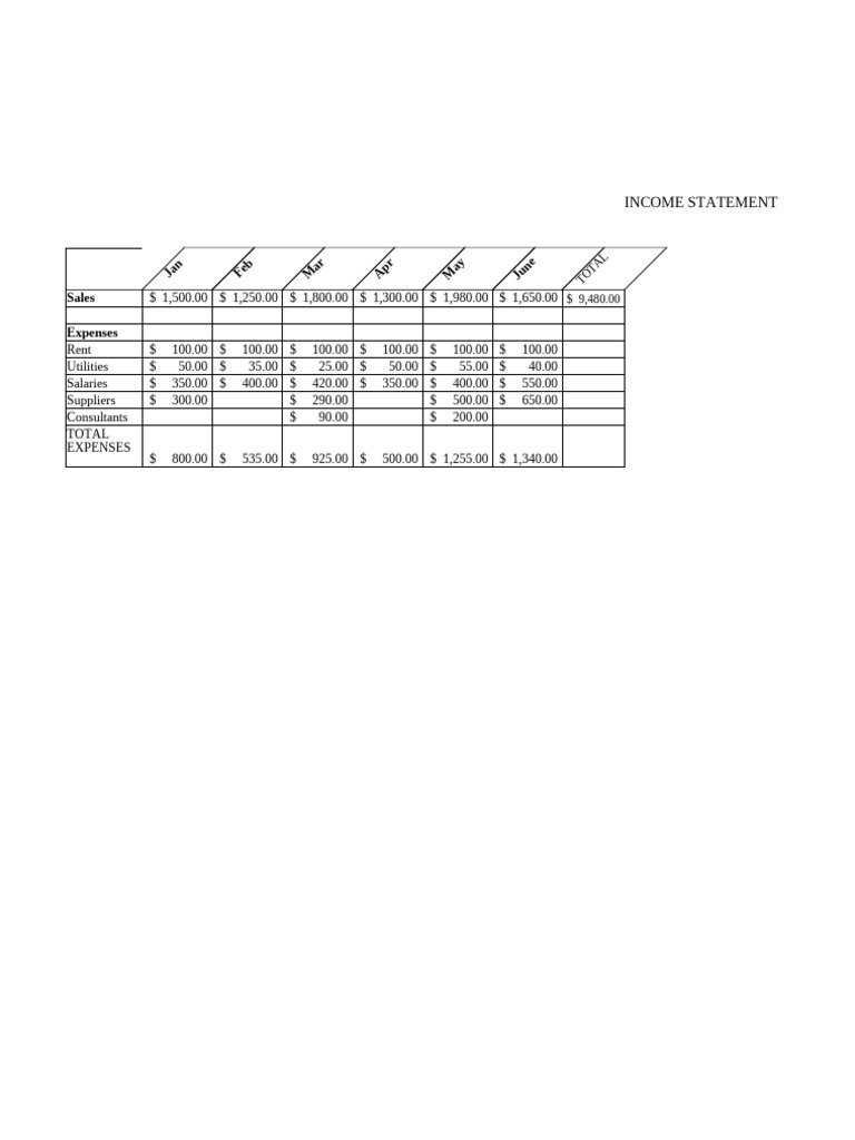Income Statement Ja N Fe B M Ar Ap R M Ay Ju Ne Pdf