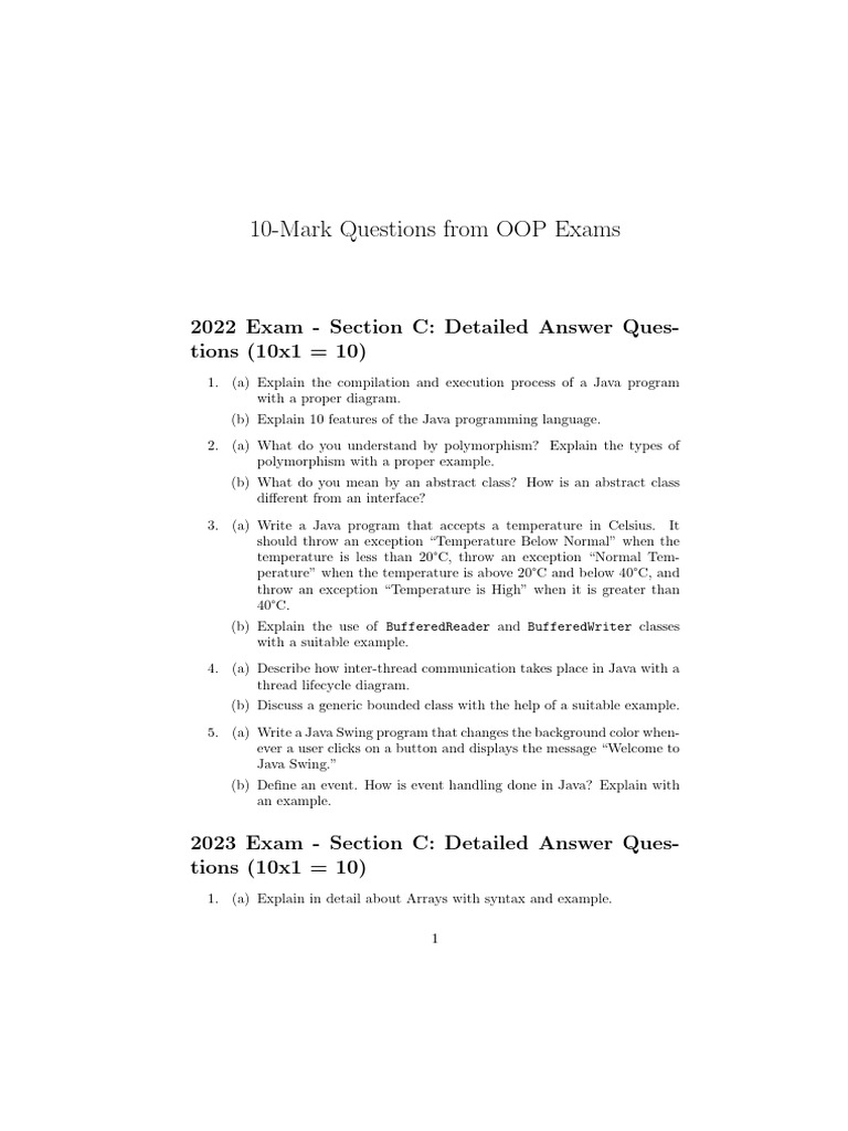 Oops Important Questions | PDF | Java (Programming Language) | Class (Computer Programming)