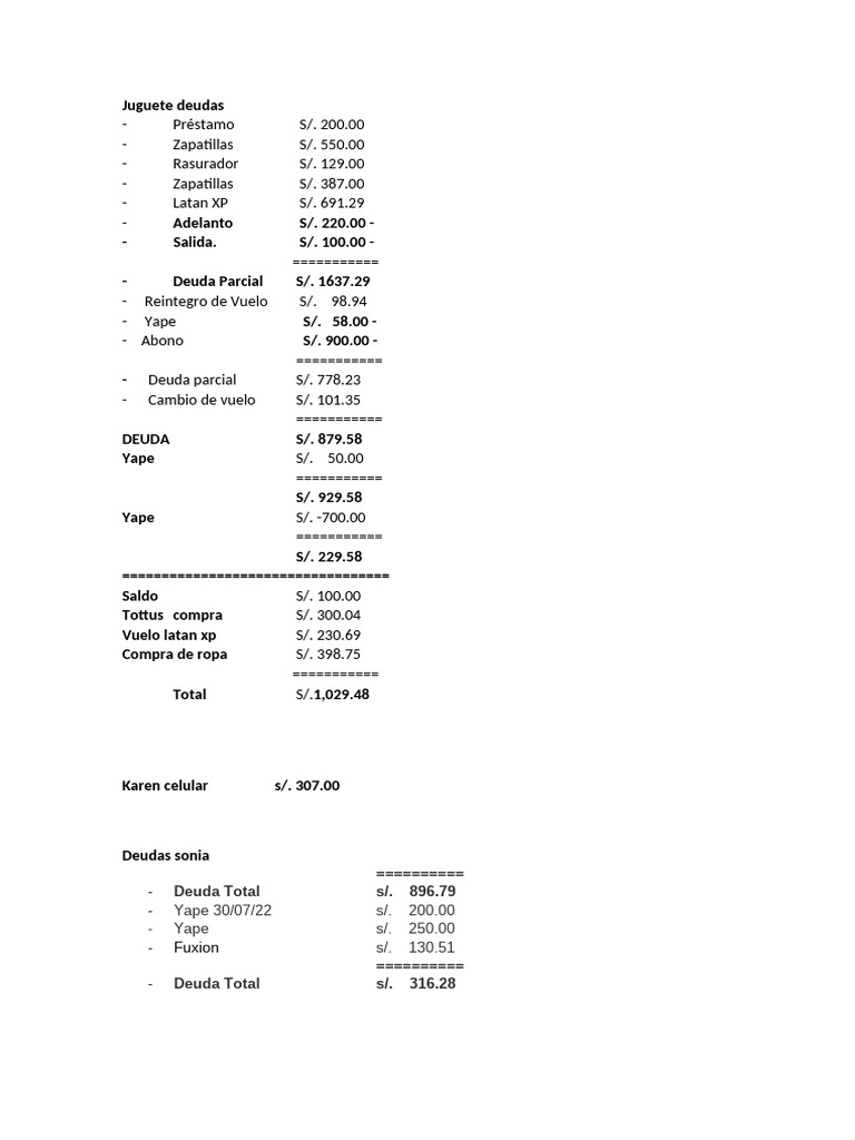 Juguete Deudas | PDF