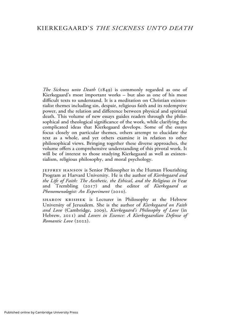 Kirerkegaard's The Sickness Unto Death A Critical Guide | PDF
